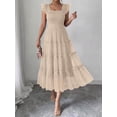 Beige Womens Square Neck Ruffle Sleeve Tiered Tulle Midi Dress For ...