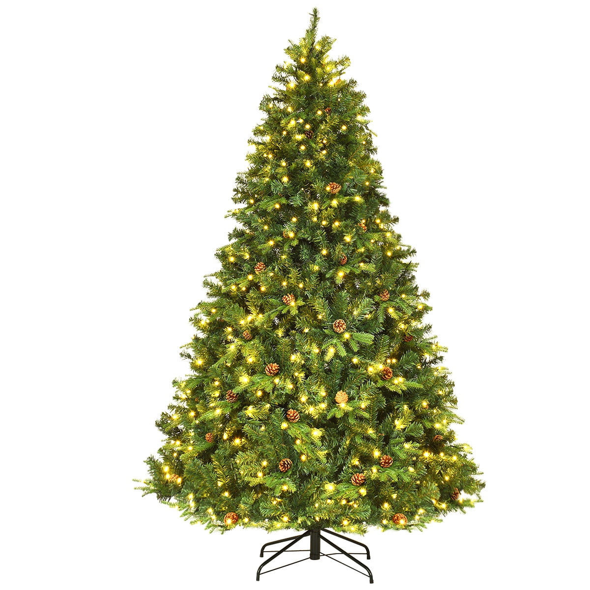 Costway 7.5Ft Pre-Lit Christmas Tree Hinged 540 LED Lights Pine Cones ...