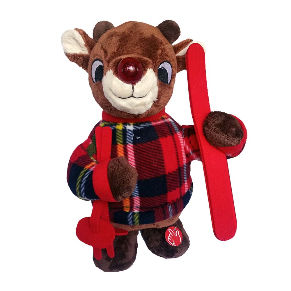 Rudolph Reindeer Animated Plush Stuffed Animal in Ski Outfit Sings ...