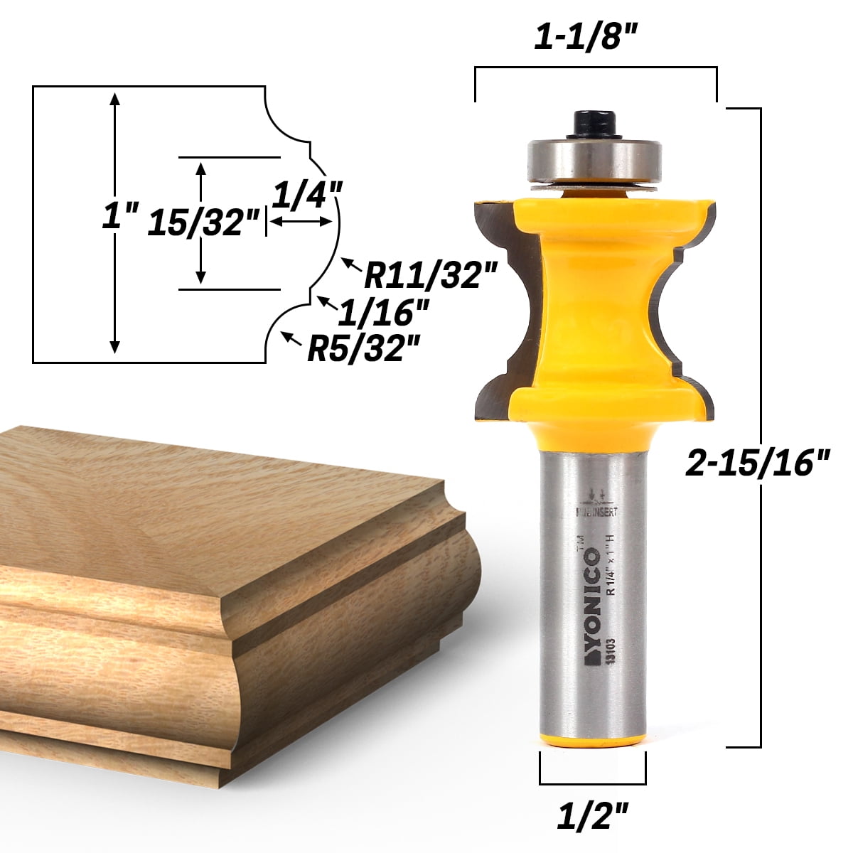 1" Bullnose and Cove Furniture Trim & Molding Router Bit - 1/2" Shank ...