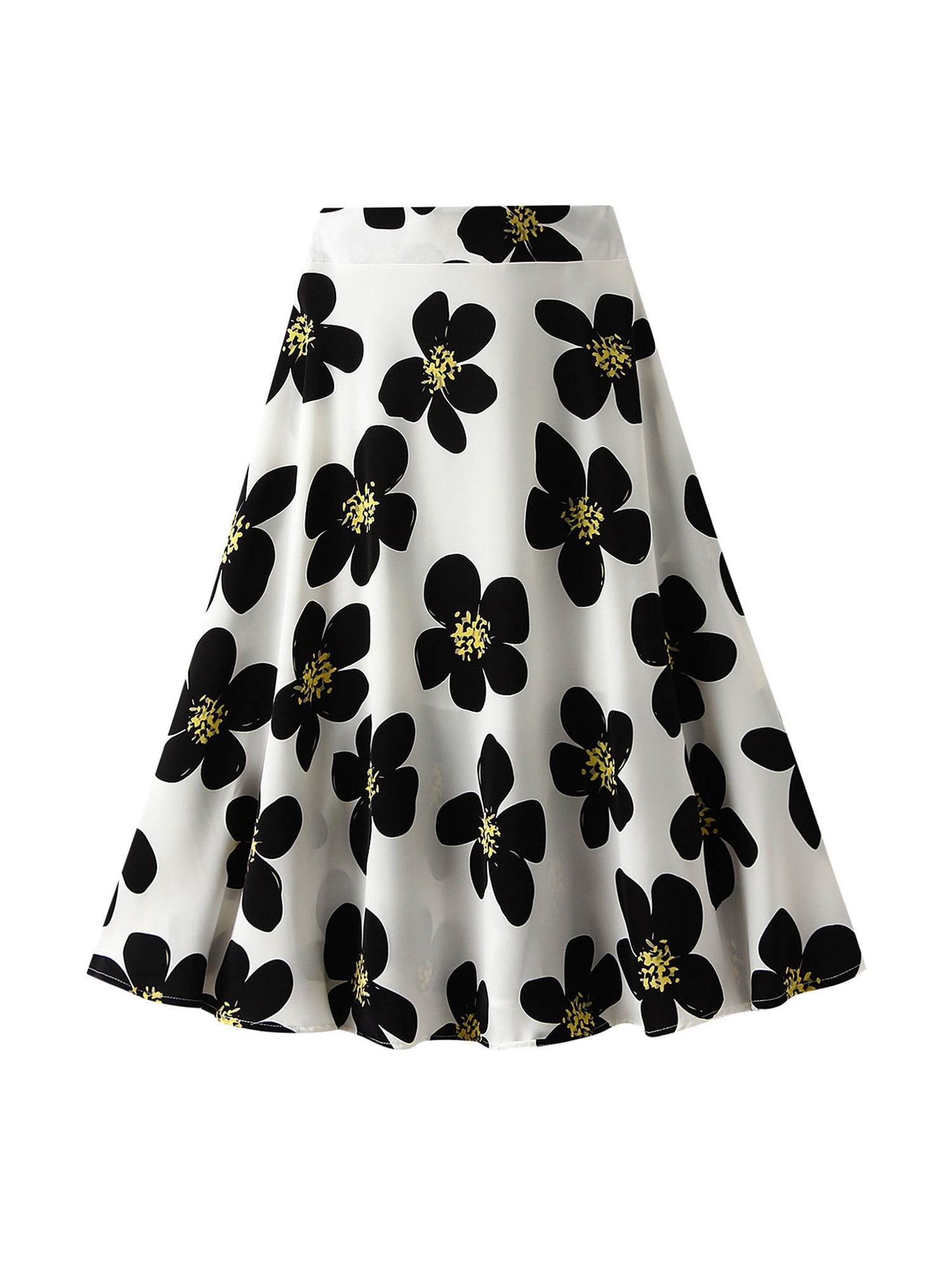 Blotona Womens Summer Midi Skirts Casual Elastic High Waist Floral
