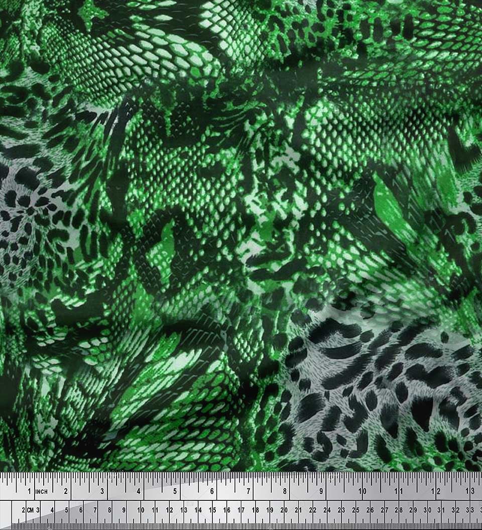 Soimoi Green Modal Satin Fabric Fish & Leopard Animal Skin Printed ...