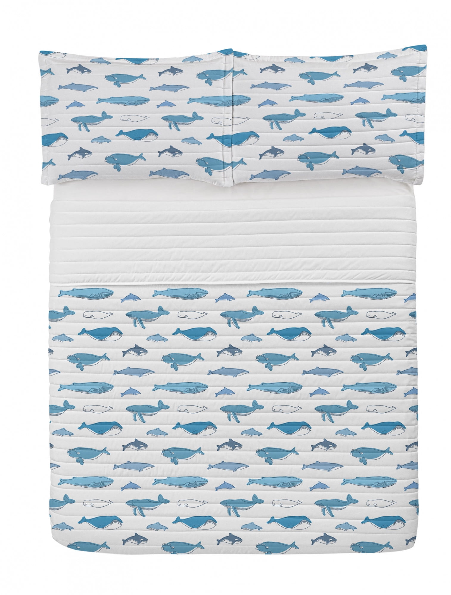 Whale Microfiber Bedspread Set, Nautical Animals Pattern in Doodle ...