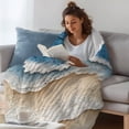 Abstract Wave Throw Blanket for Couch Texture Blue Beige Gradient Brach ...