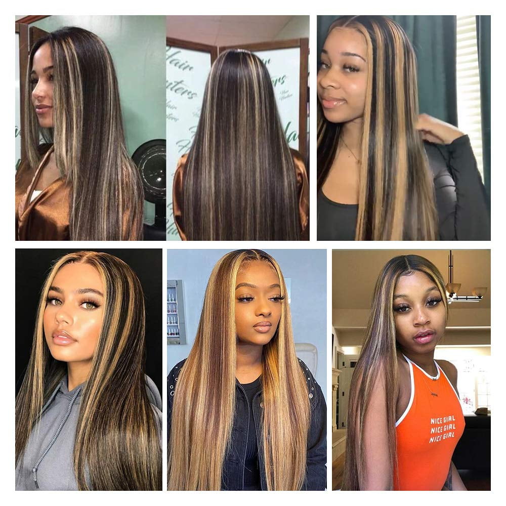 Long Straight Highlights Wig 24 Inch Synthetic Wigs for Women Middle Part Blonde Highlights Hair Wigs Natural Looking Heat Resistant Fiber Daily Cosplay Party Walmart