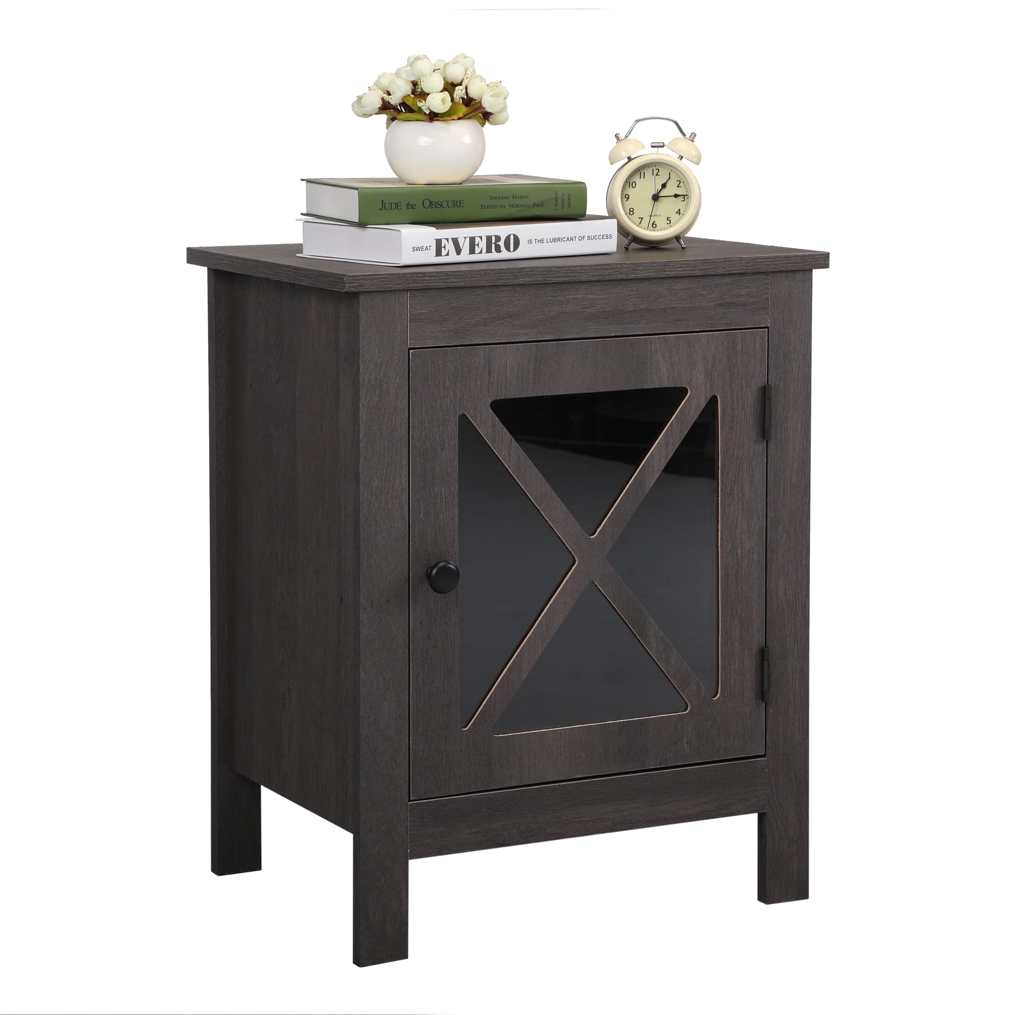 Topcobe 1 Pcs Farmhouse Wooden Night Stand with X-Design Glass Door ...