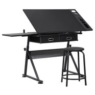 Alden Design Adjustable Drafting Table with Stool, Oak - Walmart.com