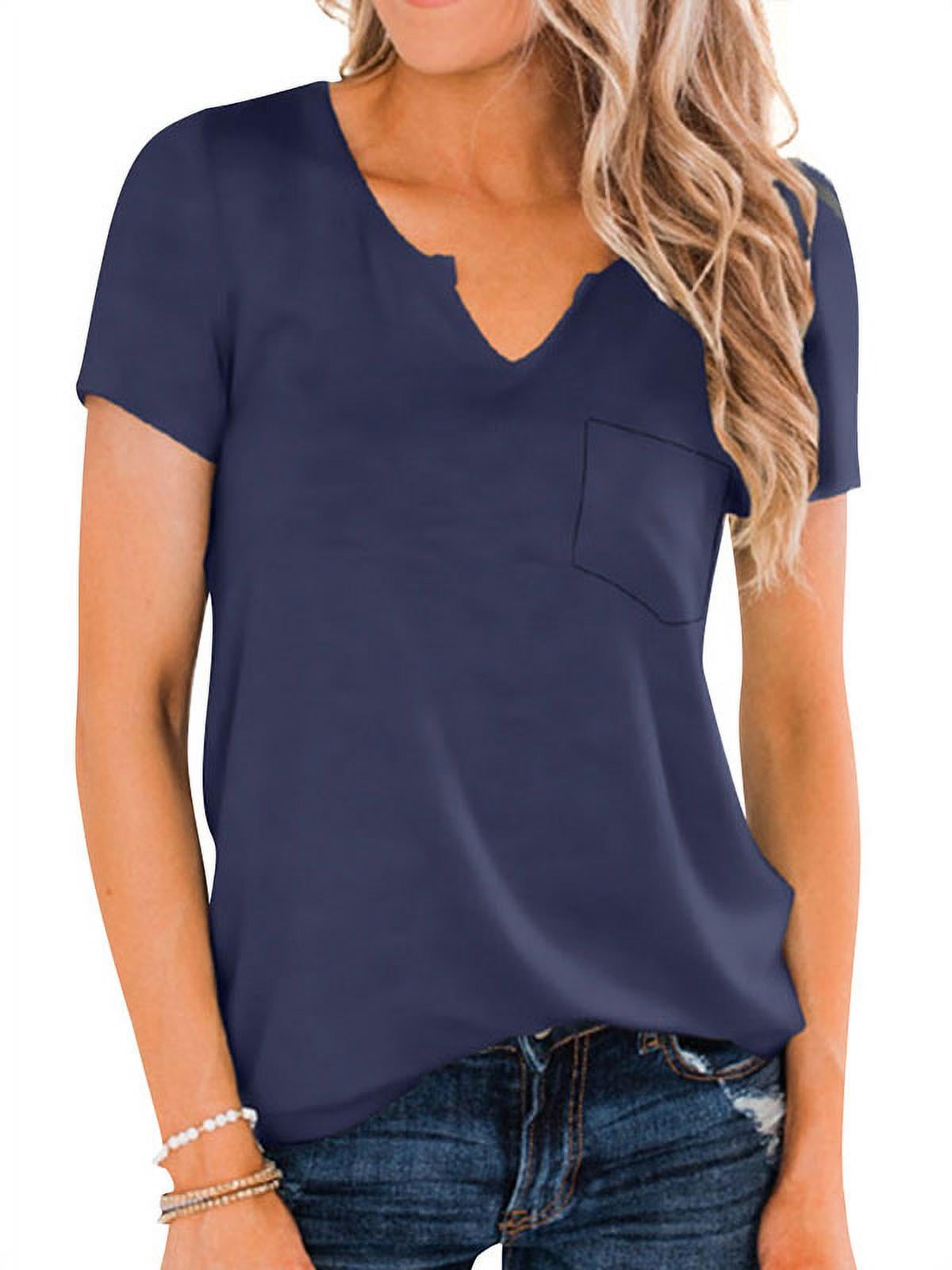Women V Neck Short Sleeve Front Pocket T-Shirt - Walmart.com