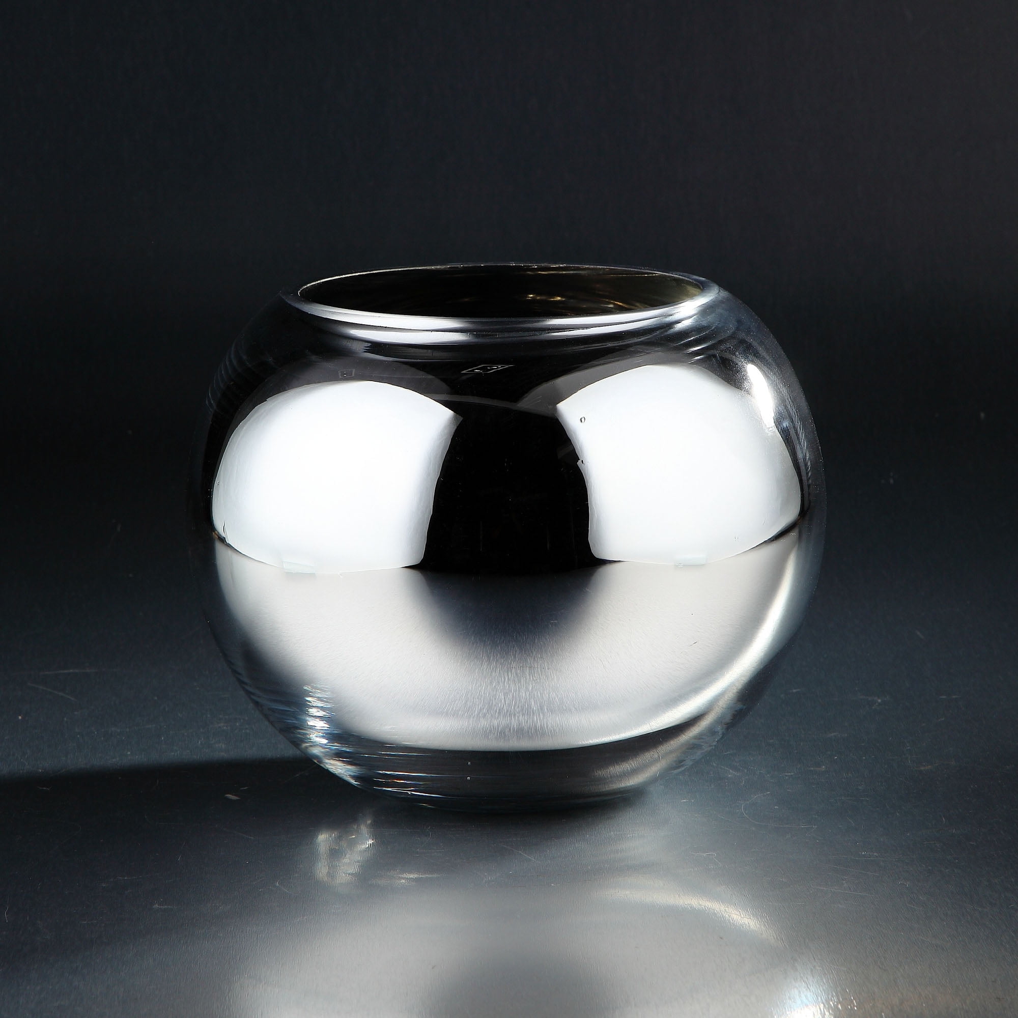 8 Metallic Clear And Silver Colored Glass Ball Vase