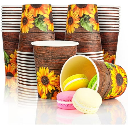 HUACA 100 Pieces Sunflower Print Birthday Party Supplies Paper Cups 9 ...