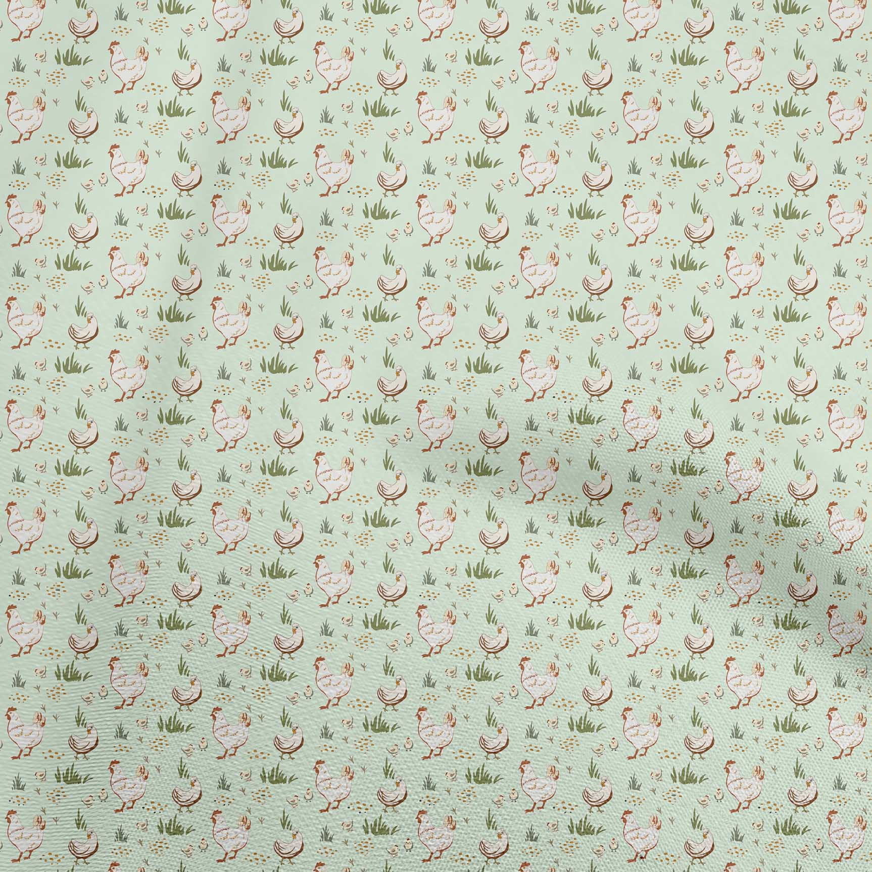 oneOone Cotton Cambric Lime Green Fabric Birds Rooster Dress Material ...