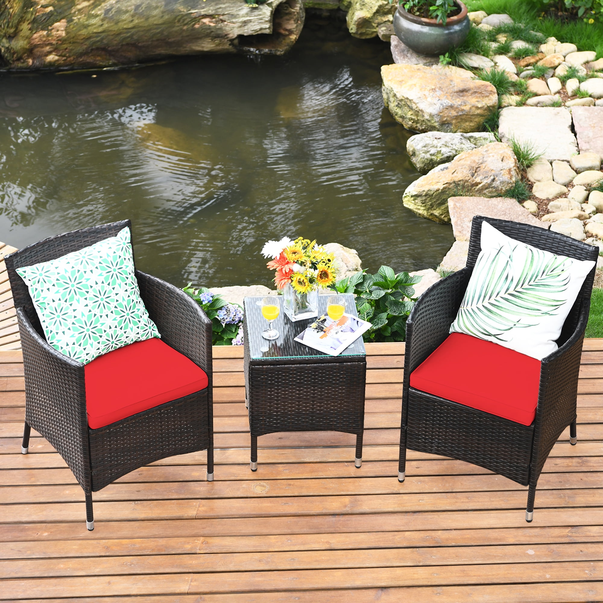 Click here for Gymax 3pcs Patio Outdoor Rattan Furniture Set W/ C... prices