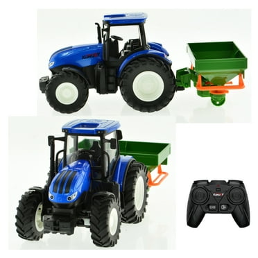 Korody 1:24 Remote Control Big Farm Tractor Toy, 8-Wheel Blue Diecast ...