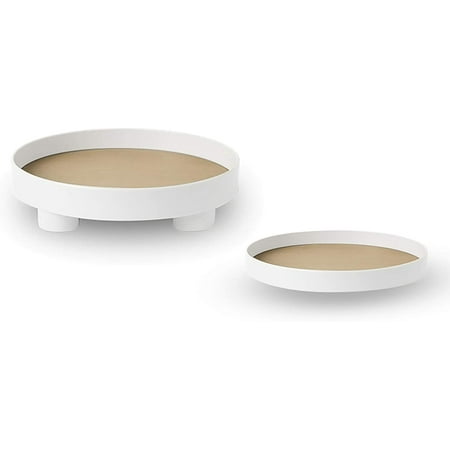 Footed Round Tray Set, 2 Pack of Large and Small S ving Tray , Wooden ...