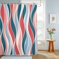 Abstract Stripes Shower Curtain Set with Hooks, Geometric Curves Teal ...