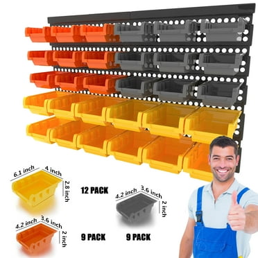 Stalwart Wall-Mounted 30-Compartment Garage Storage Bins (Red/Blue ...