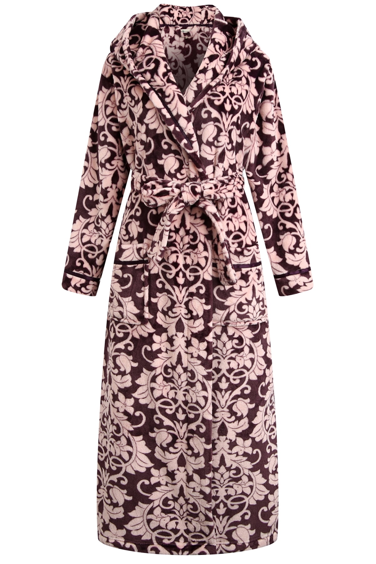 Richie House Women's Long Hooded Robe Plush Soft Warm Fleece Elegant ...