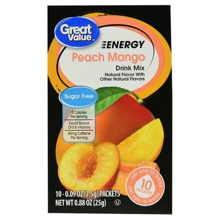 Great Value Energy Drink Mix, Peach Mango, Sugar-Free, 0.88 oz, 10 ...