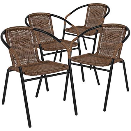 EMMA + OLIVER Patio Wicker Rattan Chair, Set of 4 Round Back Patio ...