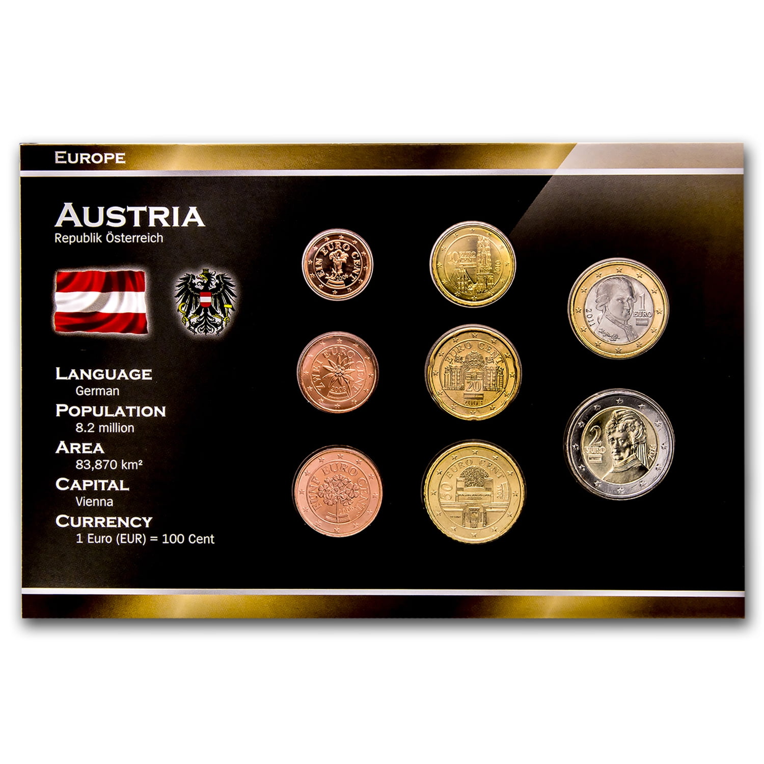 Austria 1 Cent-2 Euro 8-Coin Euro Set BU - Walmart.com