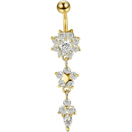 Hypoallergenic Belly Button Rings Navel Rings, Lady Rhinestone Flower ...