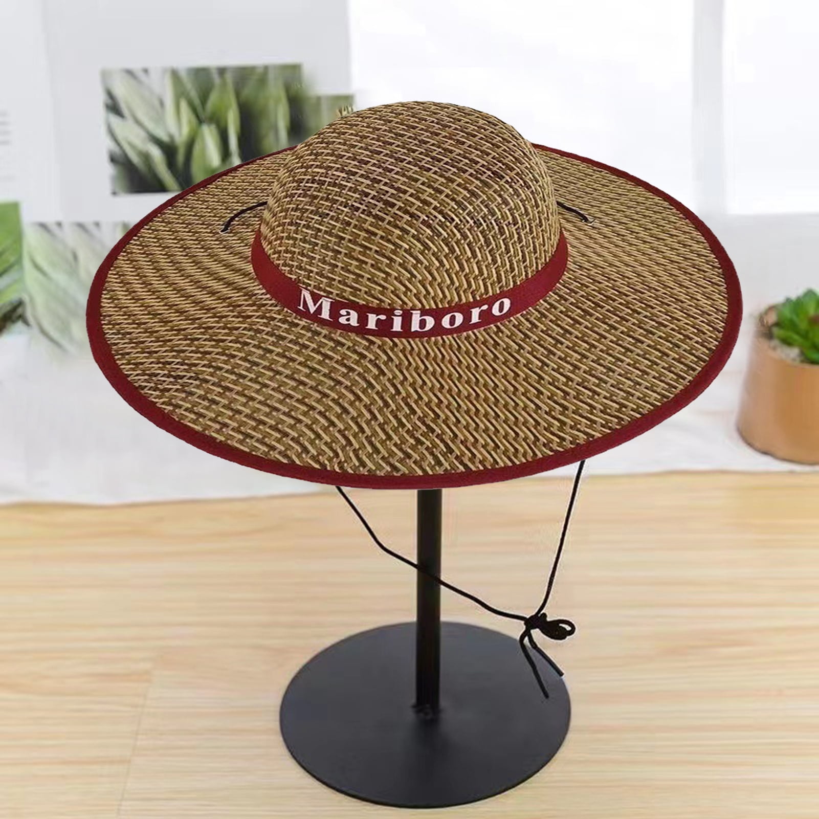 Waroomhouse Straw Hat Large Brim Straw Drawstring Closure Handmade ...