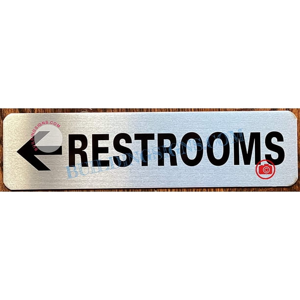 Restroom Left Arrow Sign (Silver, Double Sided Tape, Commercial USE 2X8 ...