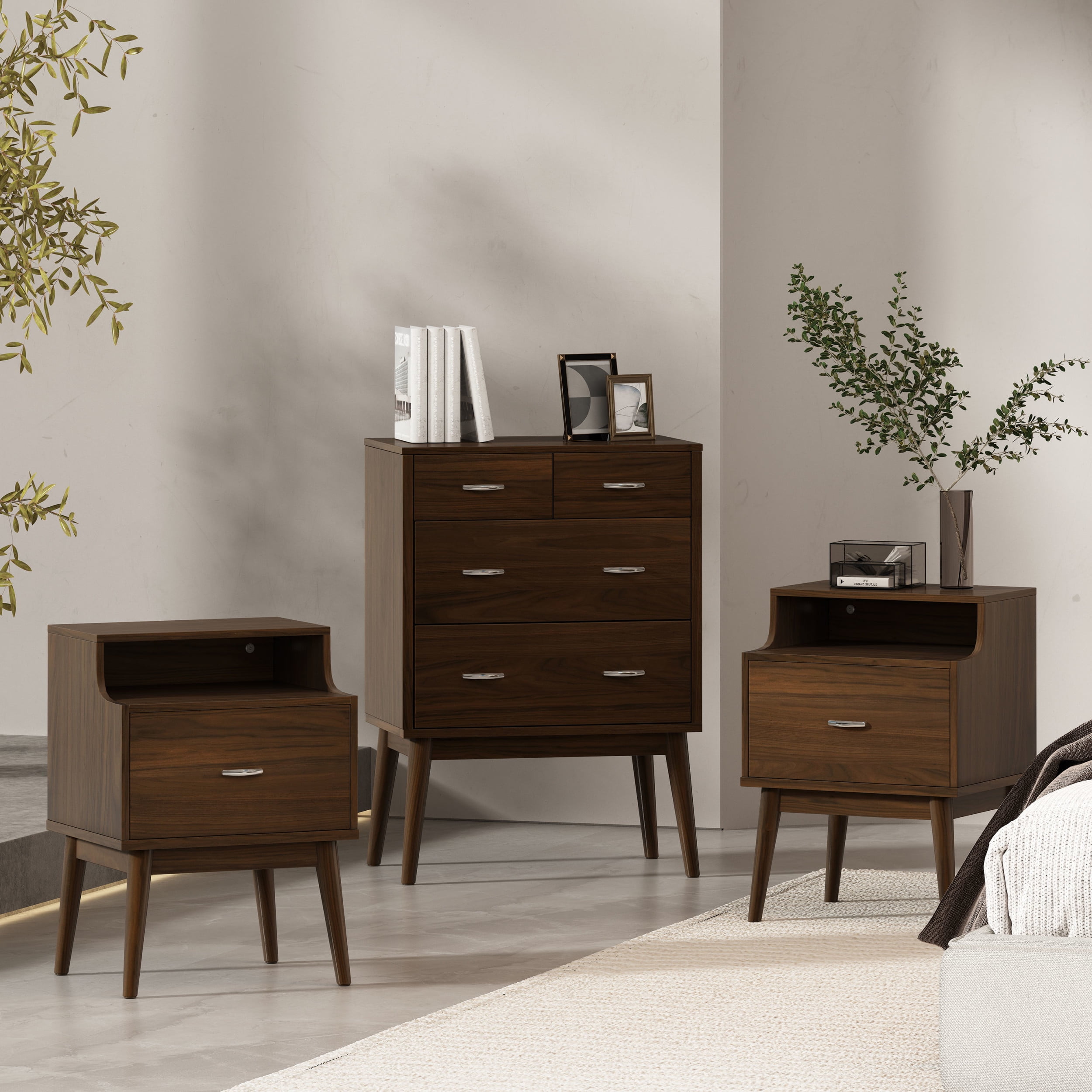 Noble House Starla Wooden 3 Piece 3 Drawer Dresser and Nightstand ...