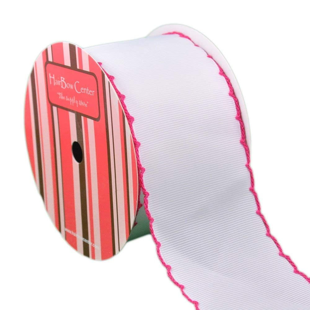 2.25" White / Shocking Pink Moonstitch Grosgrain Ribbon 10yd - Walmart.com