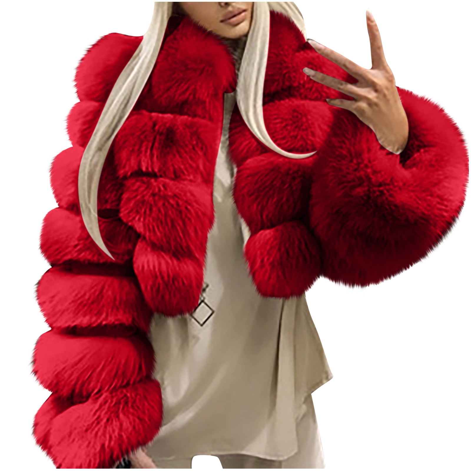 Click here for Cehvom Women Solid Color Winter Warm Coats Faux Co... prices