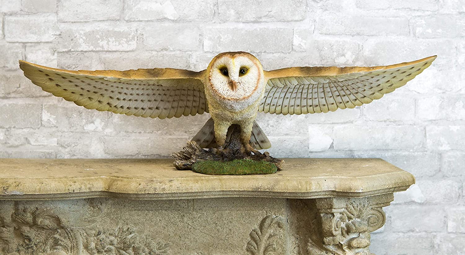 Large Realistic Common Barn Owl Swooping Over Tree Stump Glass Eyes ...