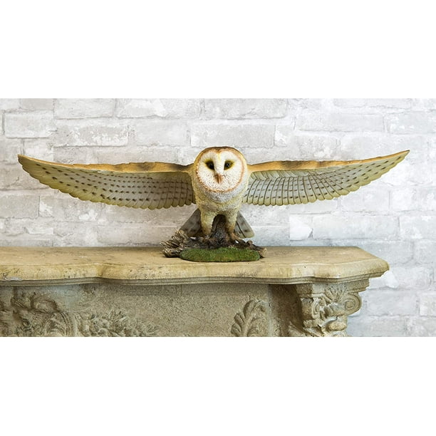 Large Realistic Common Barn Owl Swooping Over Tree Stump Glass Eyes ...