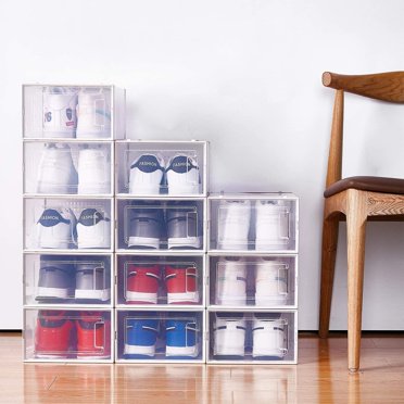 iMounTEK Collapsible Shoe Box Stackable Shoe Storage Bin with Magnetic ...