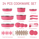 Carote 24Pcs Nonstick Pink Cookware Sets W/ Die-Cast Lid, Detachable ...