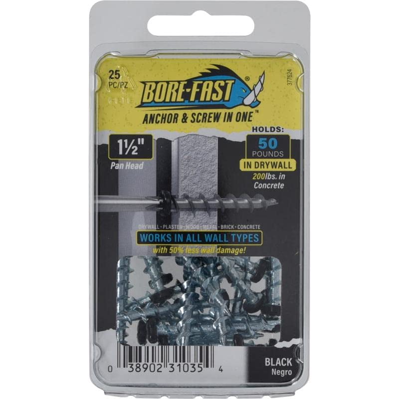 Tornillo y ancla BORE-FAST, acero de 3/16 pulgadas de profundidad x 3,8 ...