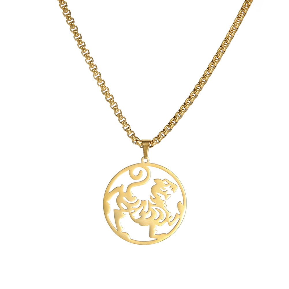 EUEAVAN Tiger Round Animal Gold Pendant Necklace Stainless Steel Box ...