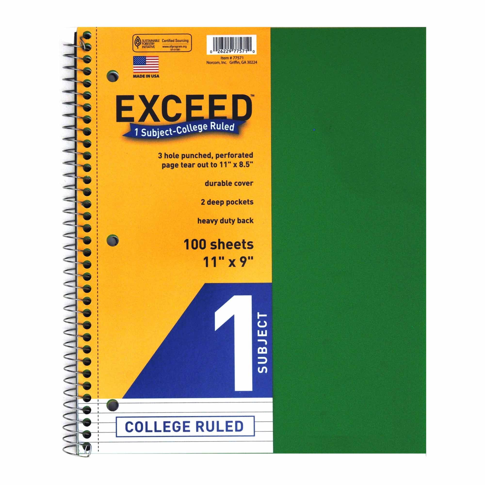 Exceed 11" x 8.5" College Ruled 1-Subject 2-Pocket Notebook, 100pk ...