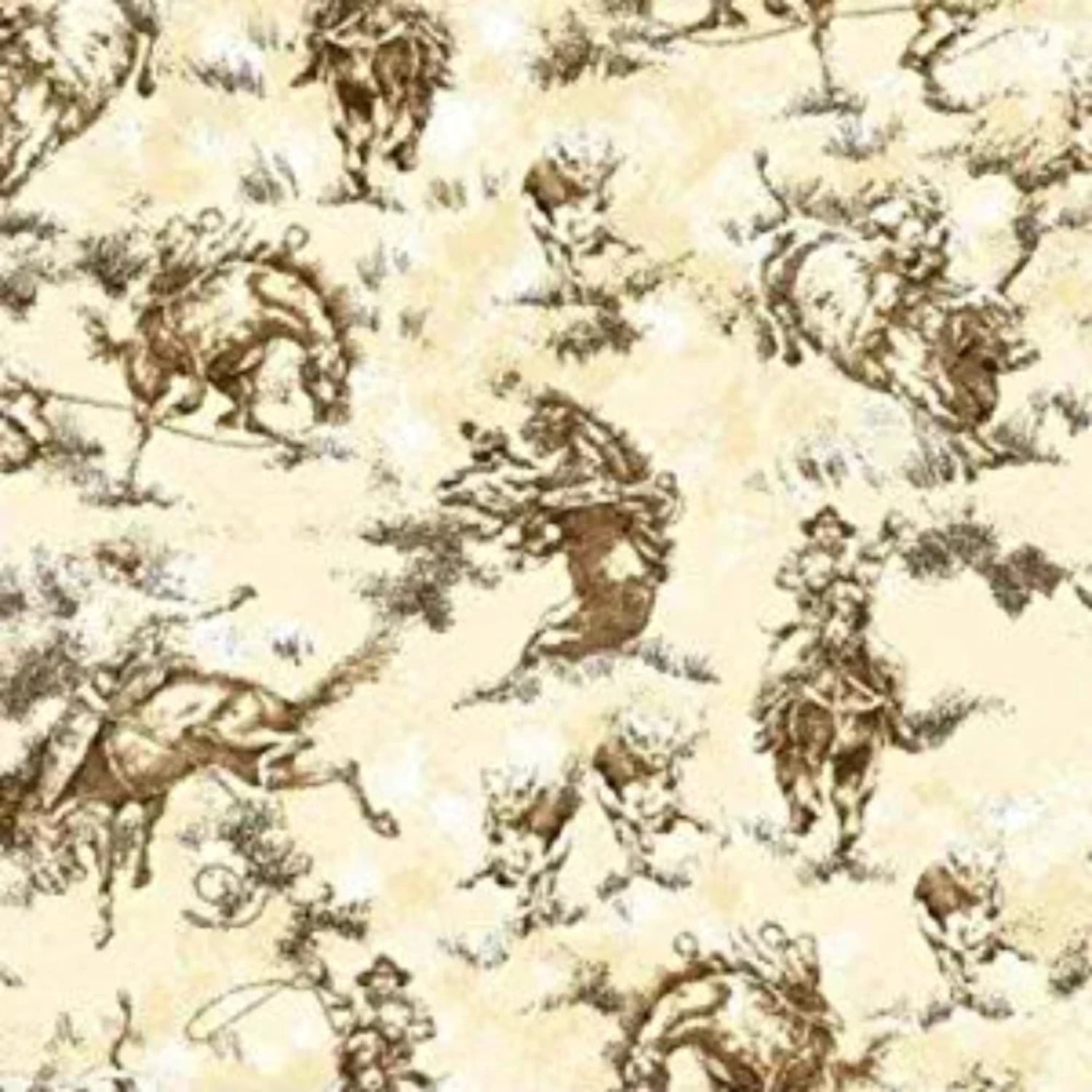 Western Cowboys Scenic Brown Bronco Cotton Fabric - Walmart.com