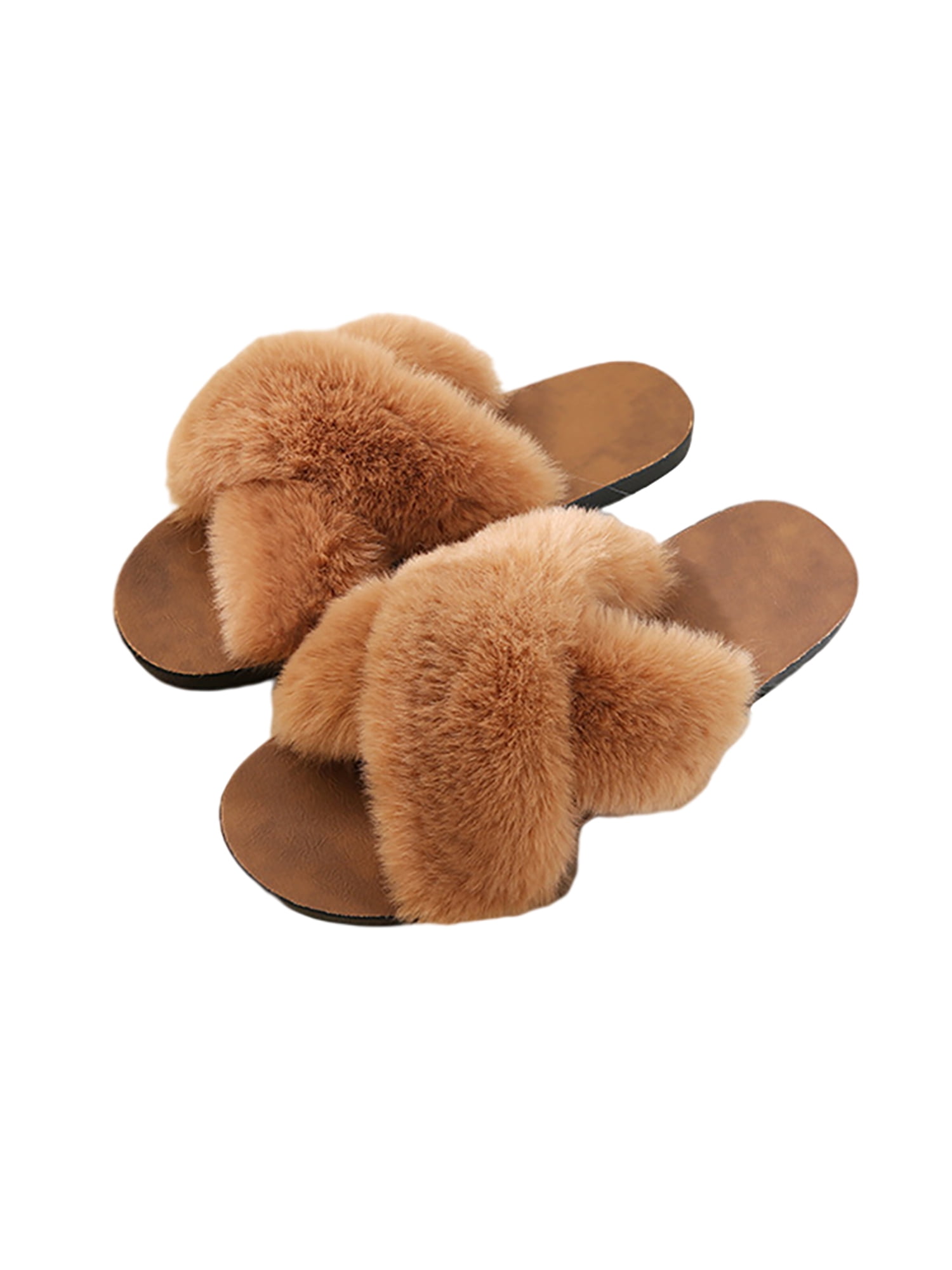 Kesitin Fuzzy Slippers Women Cross Band Fluffy Soft Furry Cozy House ...