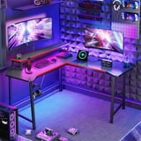 Bestier L-Shaped Gaming Desk 57 Inch Corner Computer Desk with LED ...
