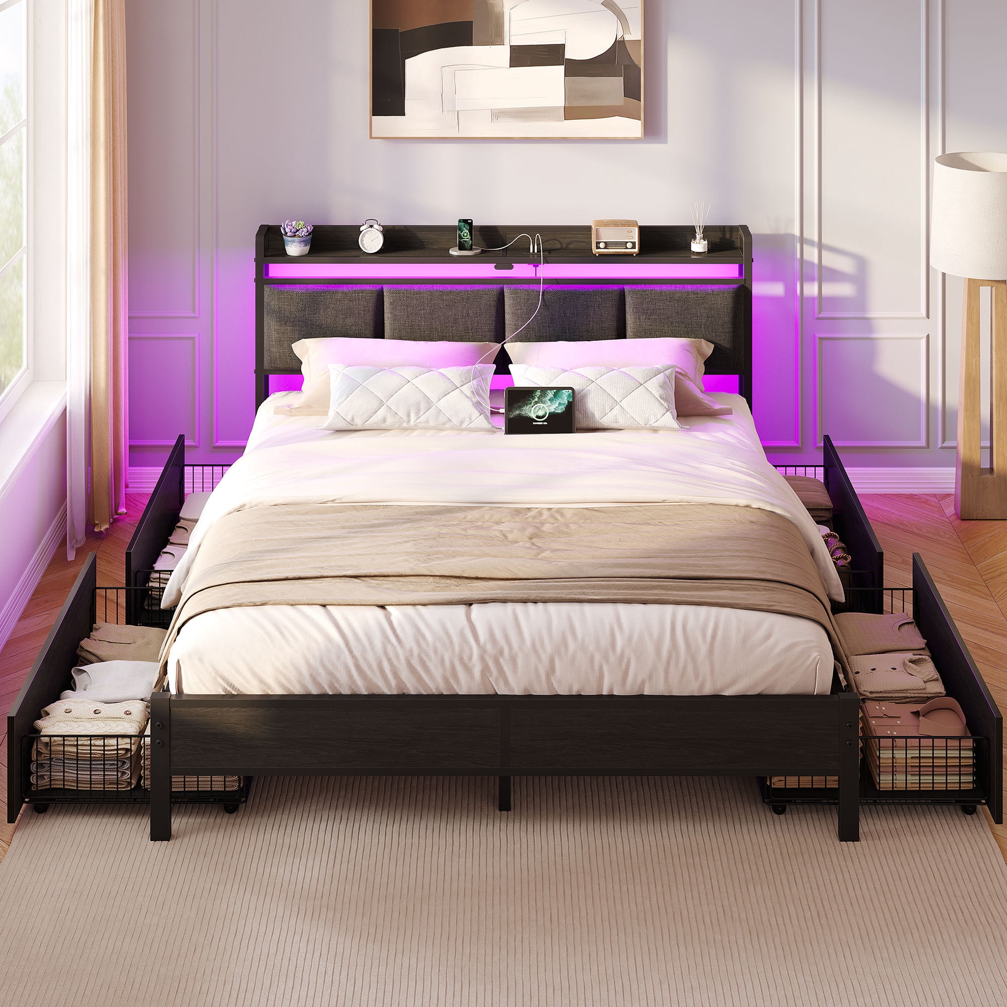 Click here for Greenstell Full Size Bed Frame With Storage Headbo... prices