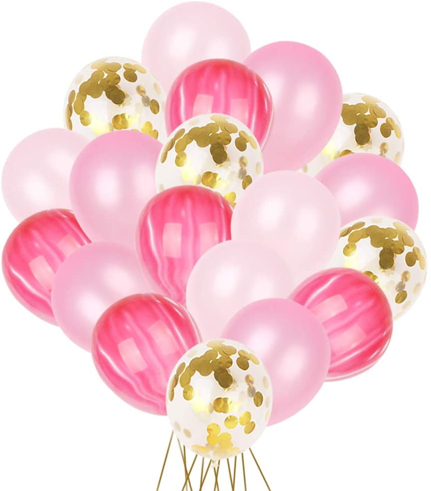 60 pcs/pack 12 Inch Pink agate and Gold glitter & Pink Confetti Balloon ...