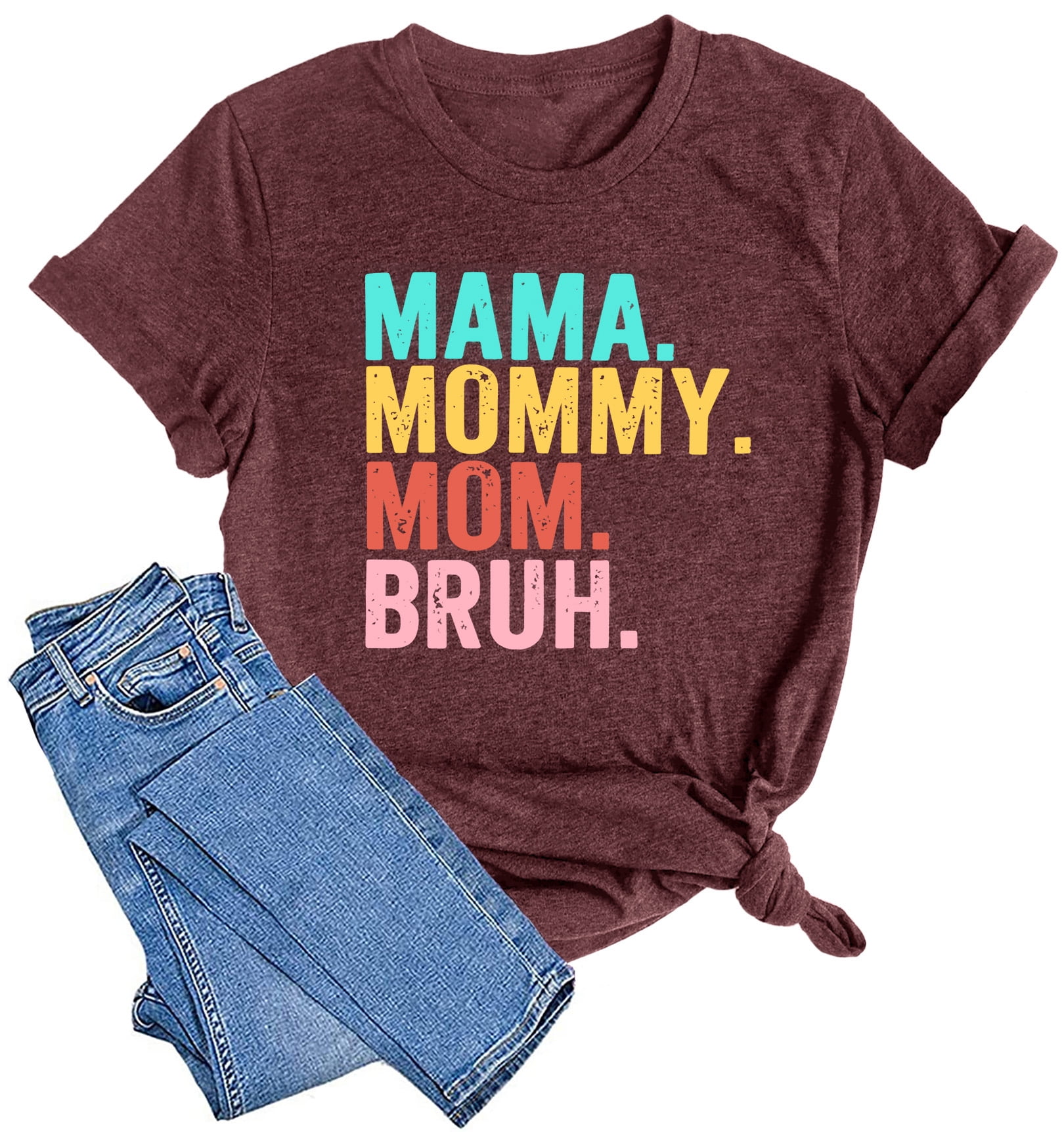 Yi Xiang Ran Mama Shirts For Women Mama Mommy Mom Bruh Shirt Funny Mom