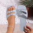 Blue Ladies Casual Open Toe Slippers, Solid Color Flat Versatile Plus ...