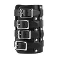 HZMAN Mens Leather Wide Triple Strap Cuff Wrap Gauntlet Wristband ...