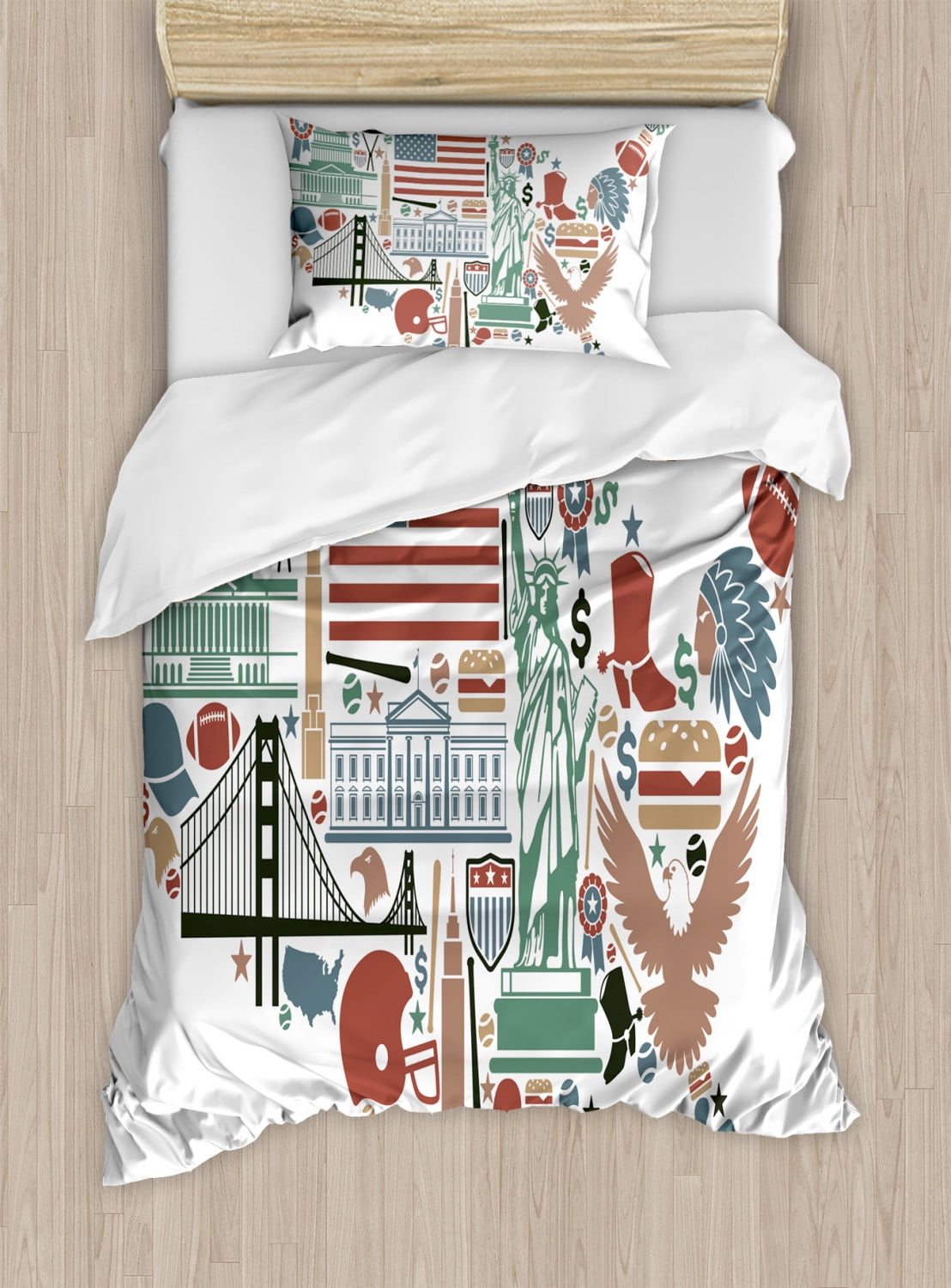 Map Twin Size Duvet Cover Set, Traditional Symbols in The Form of ...