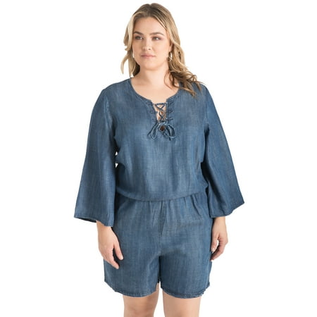 Standards & Practices Plus Size Women's Bell Sleeve Lace-Up Tencel ...