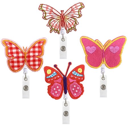 SHAR 4 pcs colorful butterfly embroidery felt, retractable clip, badge ...