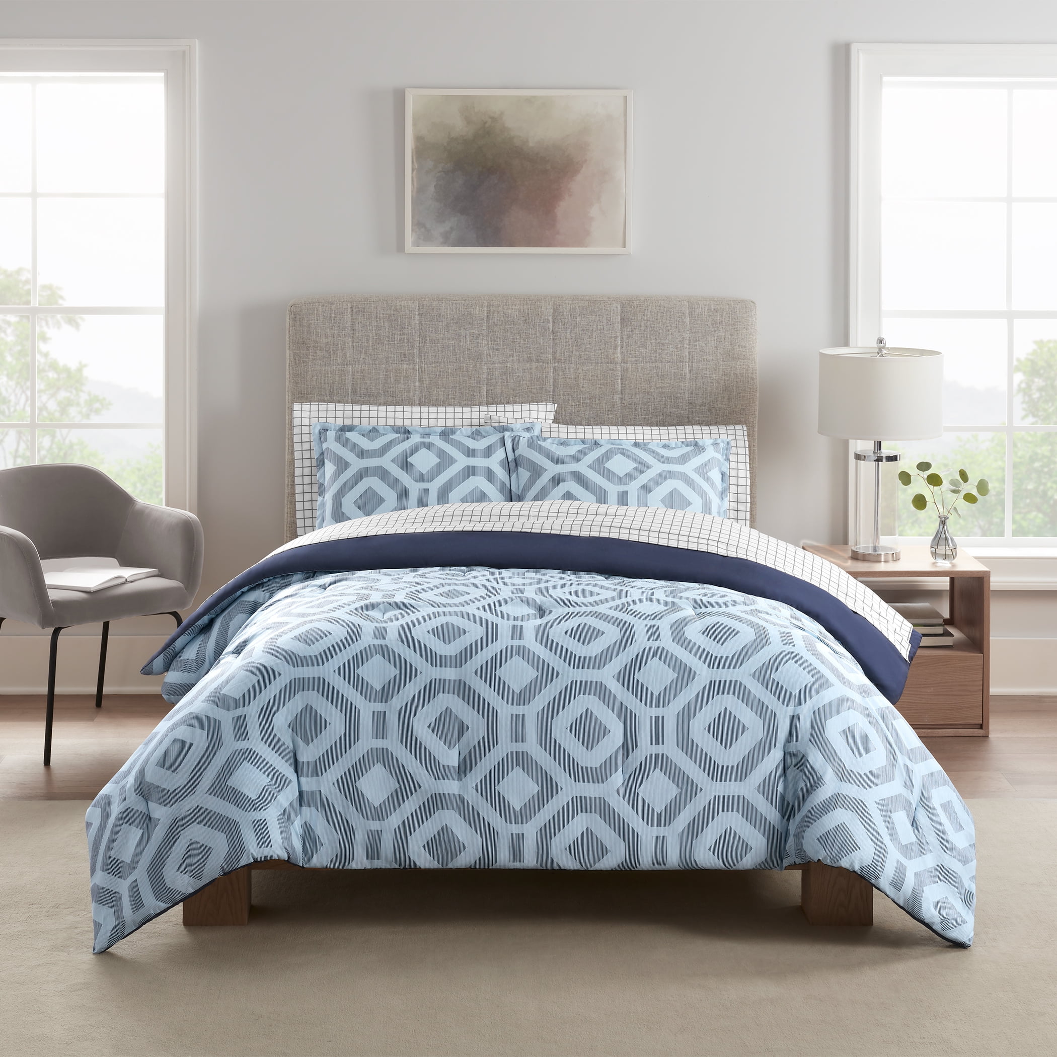 Serta Simply Clean Skyler Textured Geometric 3-Piece Comforter Set ...