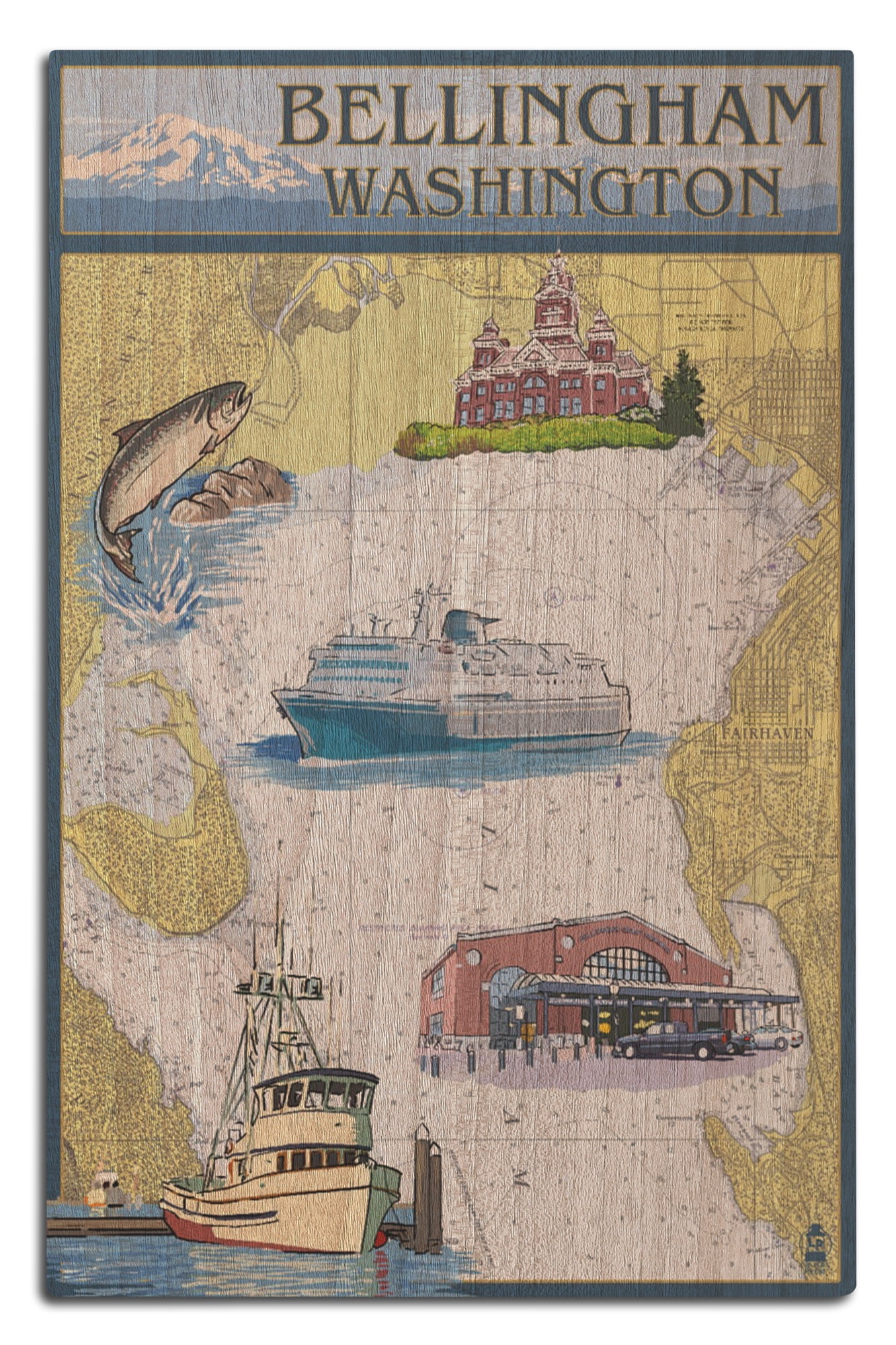 Bellingham, Washington, Nautical Chart Birch Wood Wall Sign (12x18 ...